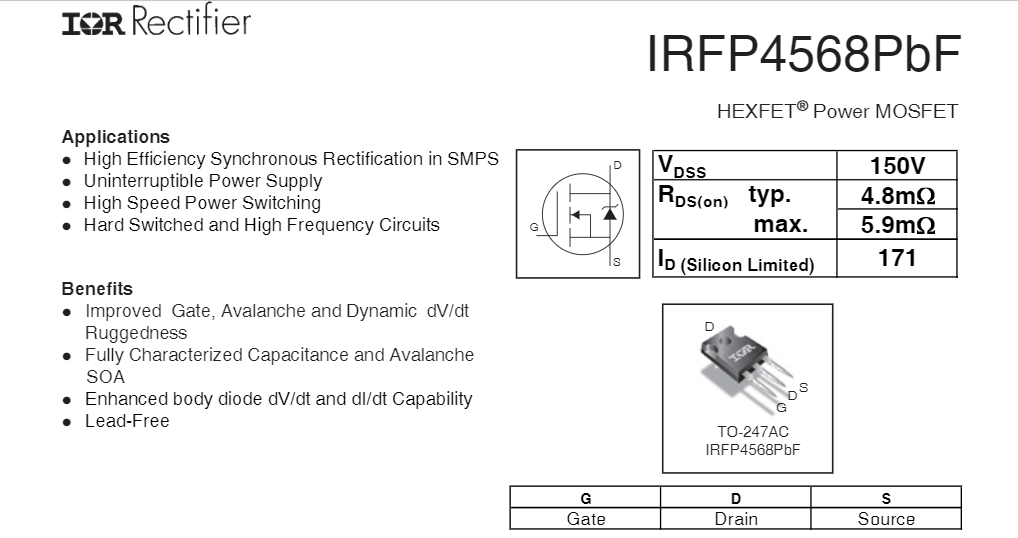 IRFP4568 MOSFET 171A/150V (THÁO MÁY) - Linh Kiện